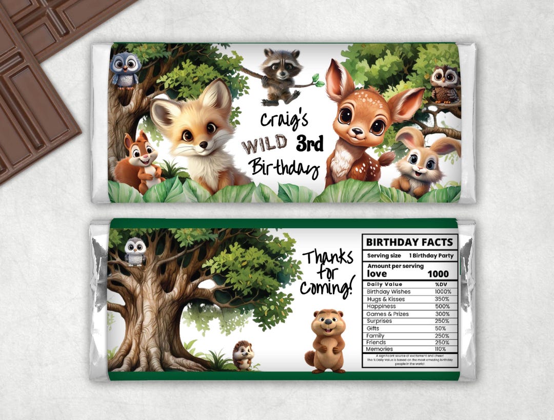 Woodland Animals Birthday Chocolate Bar Wrapper, Editable Forest Animal ...