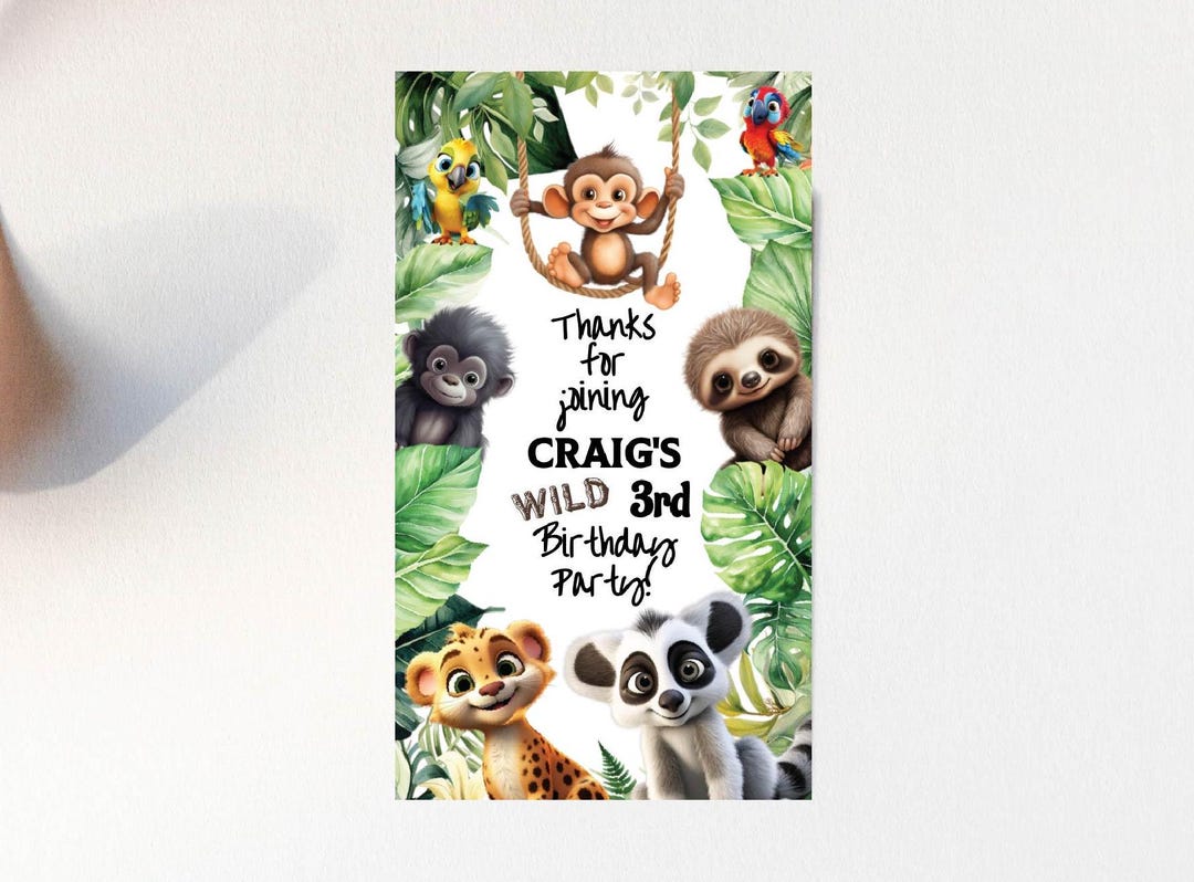 Rainforest Animals Birthday Favor Tag, Editable Jungle Animals ...