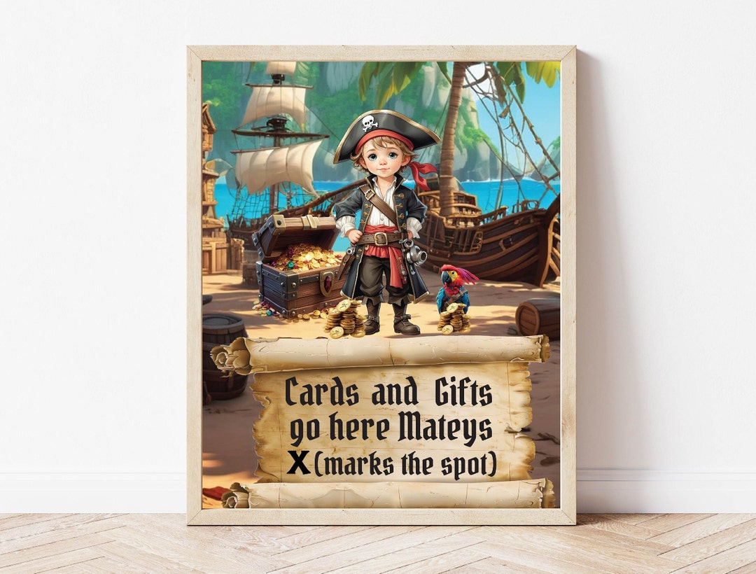 Pirate Party Sign Editable Printable Boy Template Black Gold Treasure ...