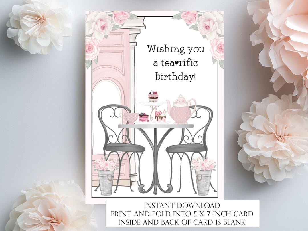 Printable Birthday Card Afternoon Tea Birthday Card Instant Download ...