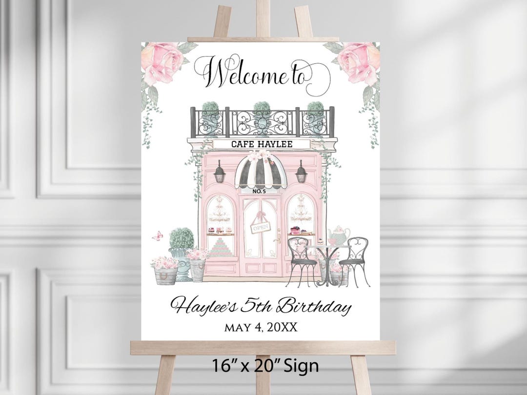 Paris Cafe Birthday Welcome Sign, Editable Printable French Cafe Poster ...