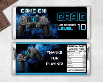 Video Game Birthday Chocolate Bar Wrapper, Editable Printable Blue ...