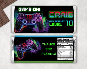 Video Game Birthday Chocolate Bar Wrapper, Editable Printable Blue ...