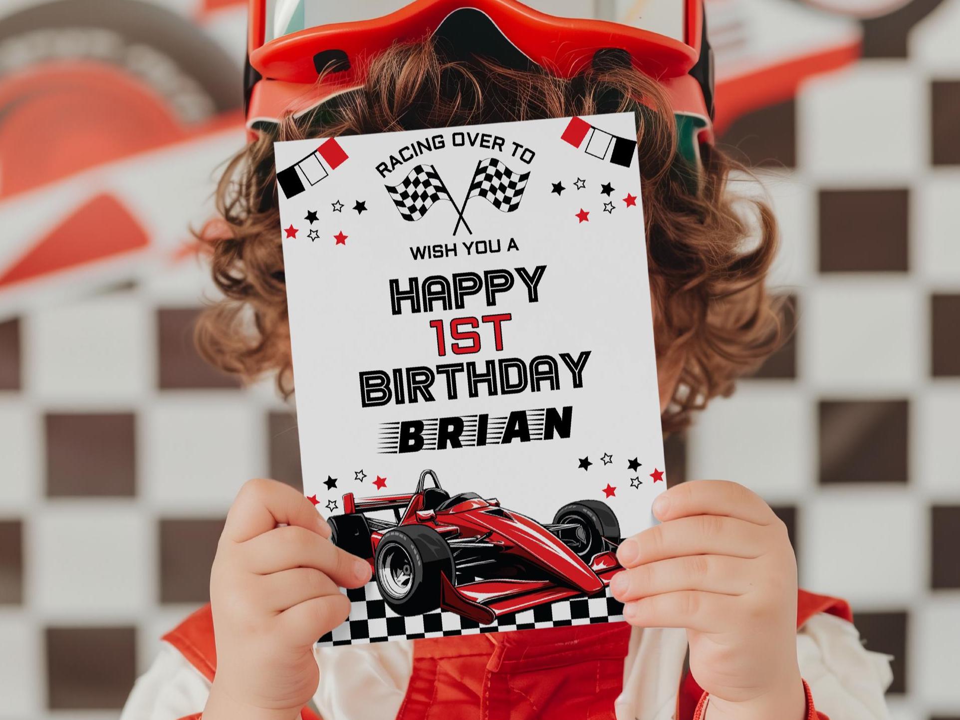 Racecar Birthday Card, Editable Printable Racing Bday Card Digital ...