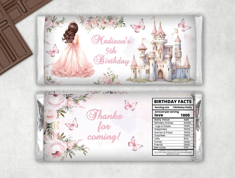 Princess Chocolate Bar Wrapper Editable Printable Girl Favor Template ...