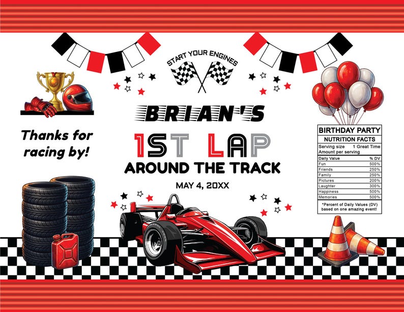 Racecar Birthday Chip Bag, Editable Printable Racing Goody Bag Digital ...