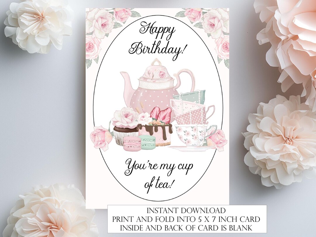 Printable Birthday Card Afternoon Tea Birthday Card Instant Download ...