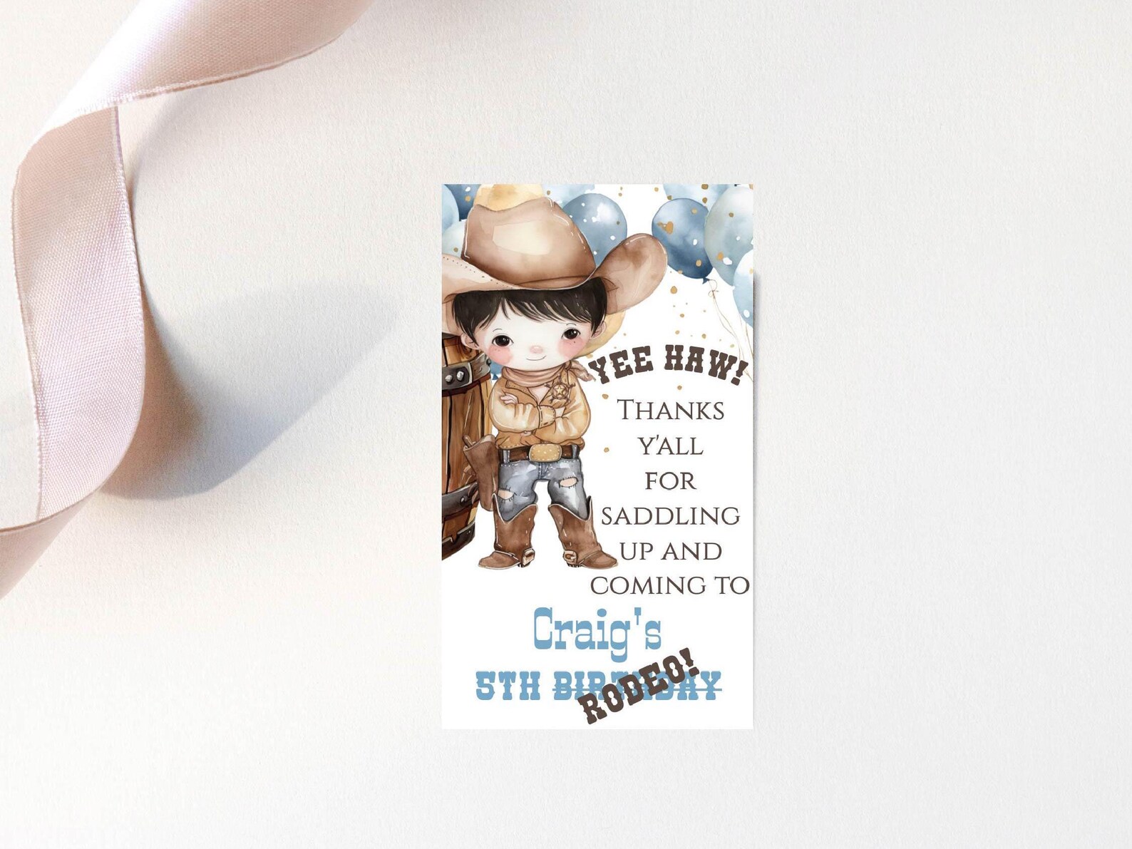 Cowboy Birthday Favor Tag, Editable Country Western Party Thank You Tag ...
