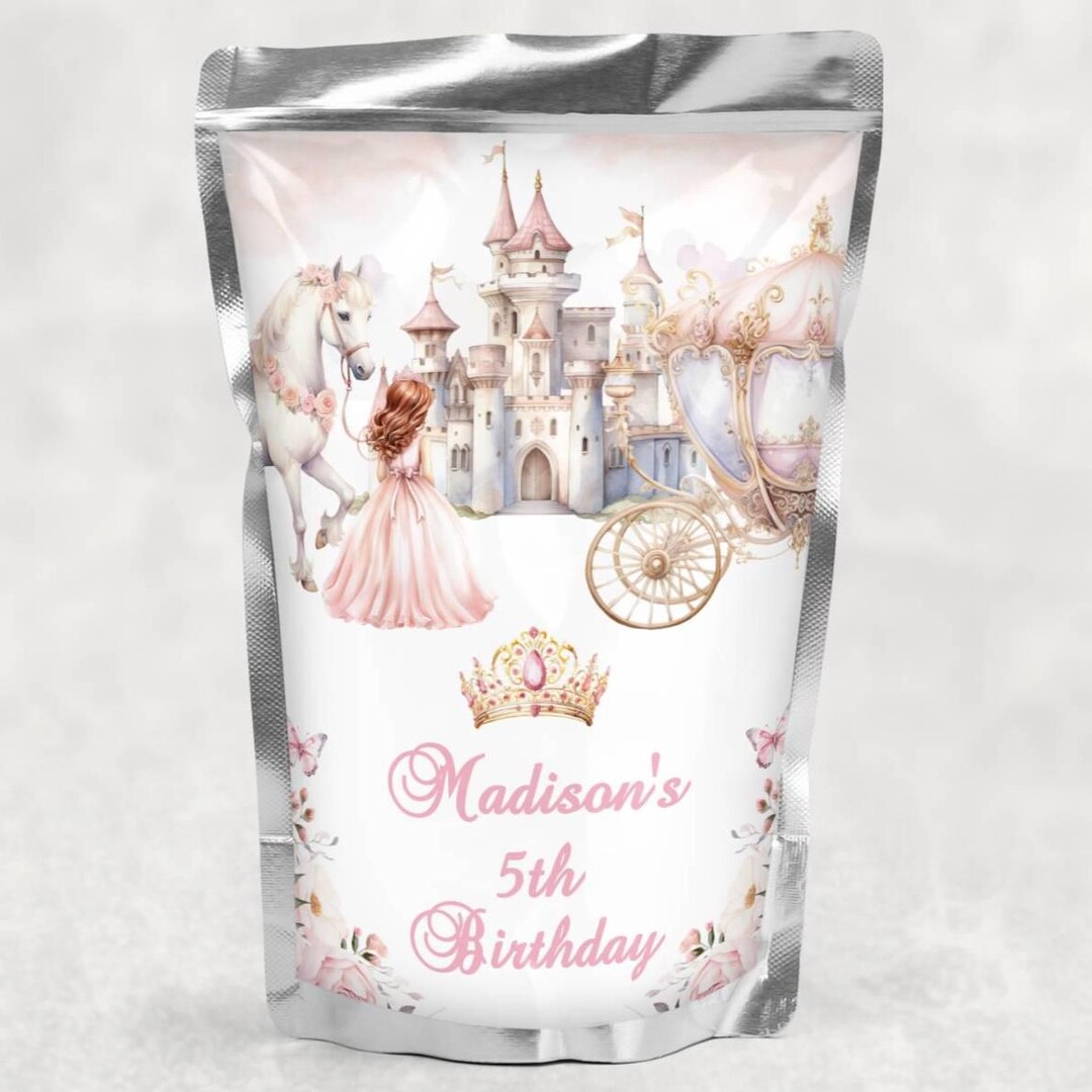 Princess Birthday Juice Pouch Label, Editable Printable Fairytale Party ...