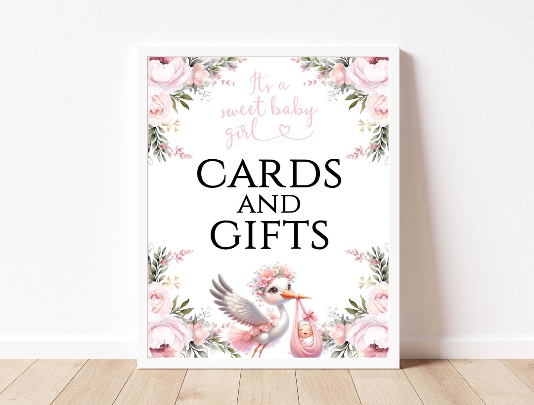 Girl Baby Shower Sign, Editable Printable Stork Digital Template ...