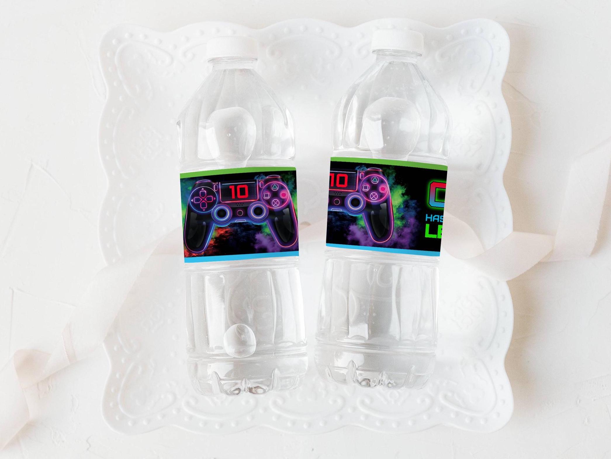 Video Game Birthday Water Bottle Label, Editable Printable Neon Glow ...