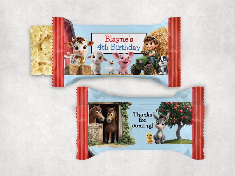 Boy Birthday Farm Animals Rice Krispies Squares Wrapper, Editable ...
