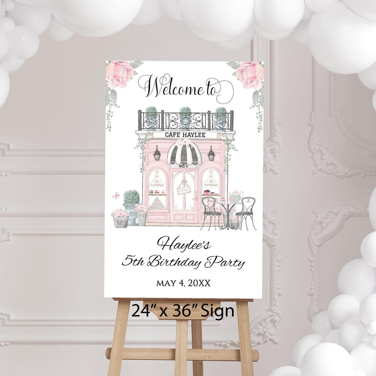 Paris Cafe Birthday Welcome Sign, Editable French Cafe Poster Digital ...