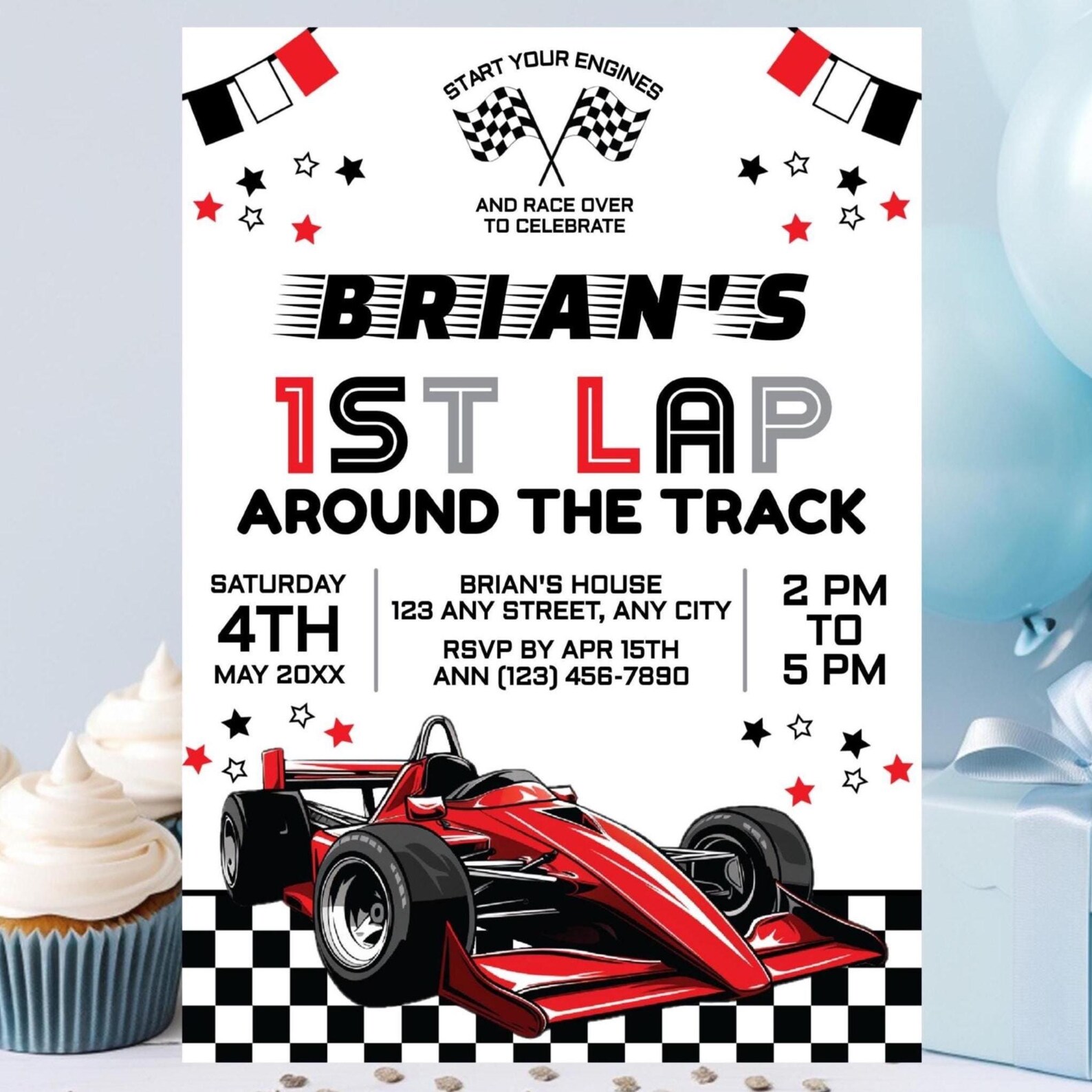 Racecar Birthday Invitation, Editable Printable Racing Invite Digital ...