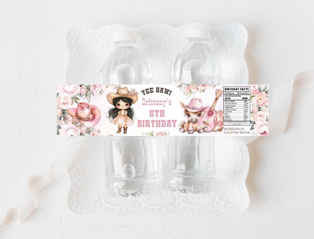 Cowgirl Birthday Water Bottle Label, Editable Country Western Party ...