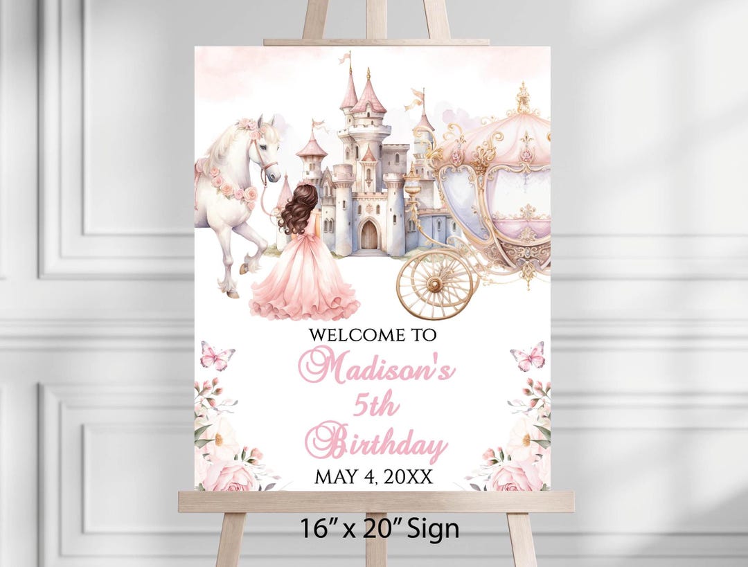 Princess Birthday Welcome Sign Editable Party Poster Printable Girl ...