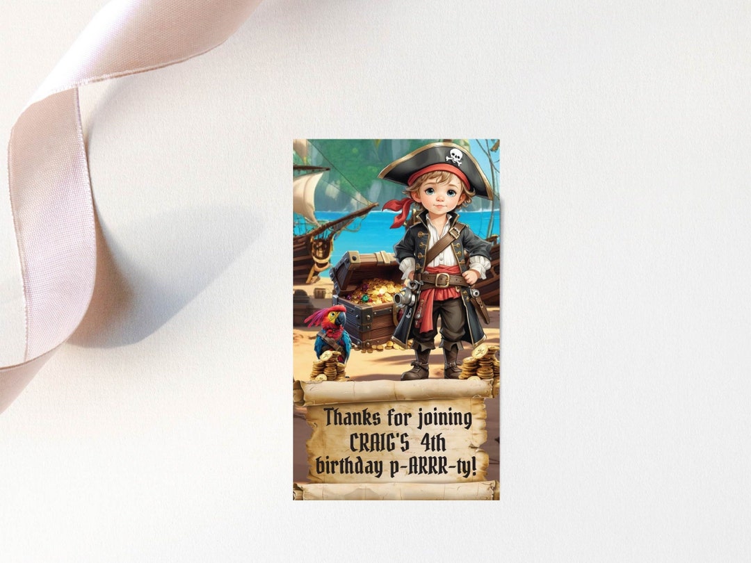 Pirate Favor Tag Editable Printable Boy Template Black Gold Treasure ...