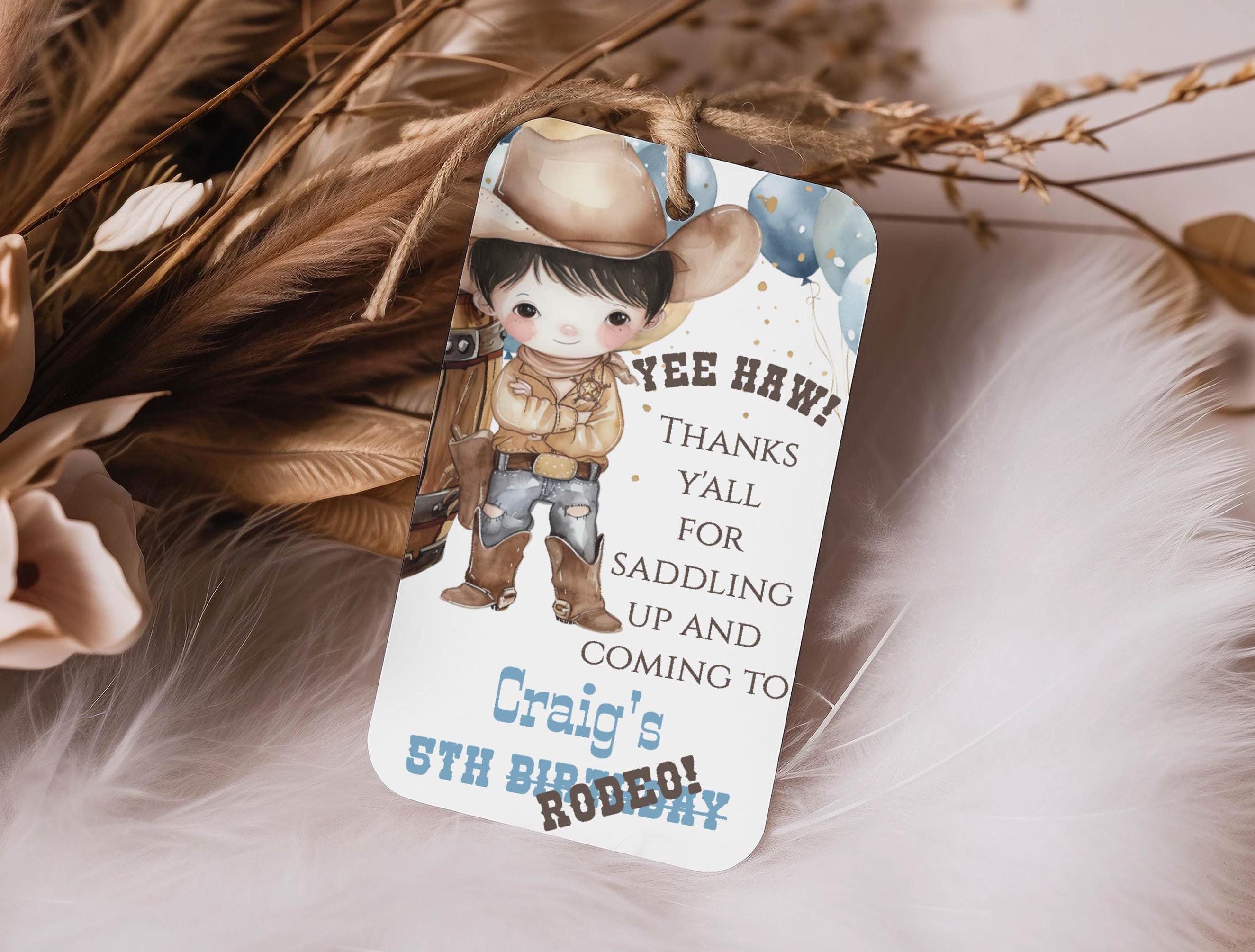 Cowboy Birthday Favor Tag, Editable Country Western Party Thank You Tag ...