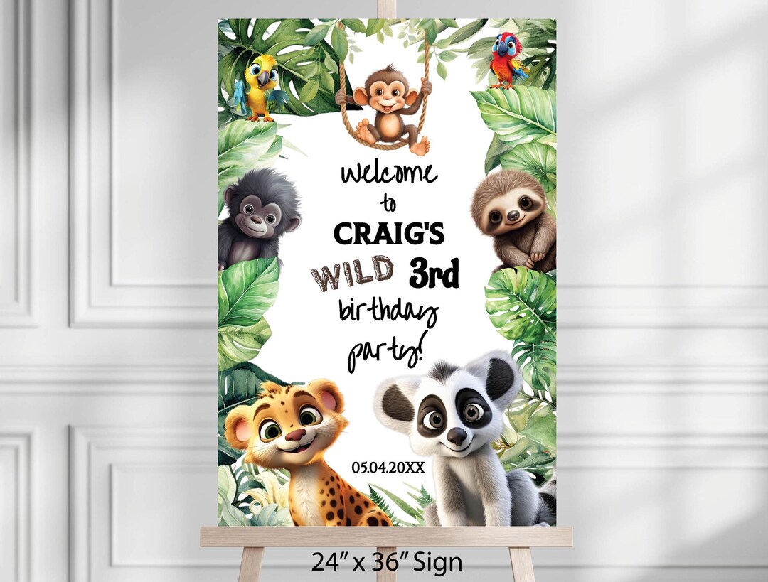 Rainforest Animal Birthday Welcome Sign, Editable Jungle Printable ...