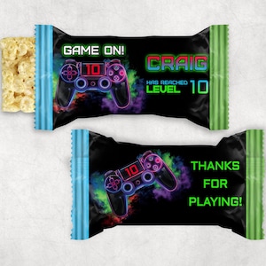 Video Game Birthday Rice Krispies Squares Wrapper, Editable Printable ...