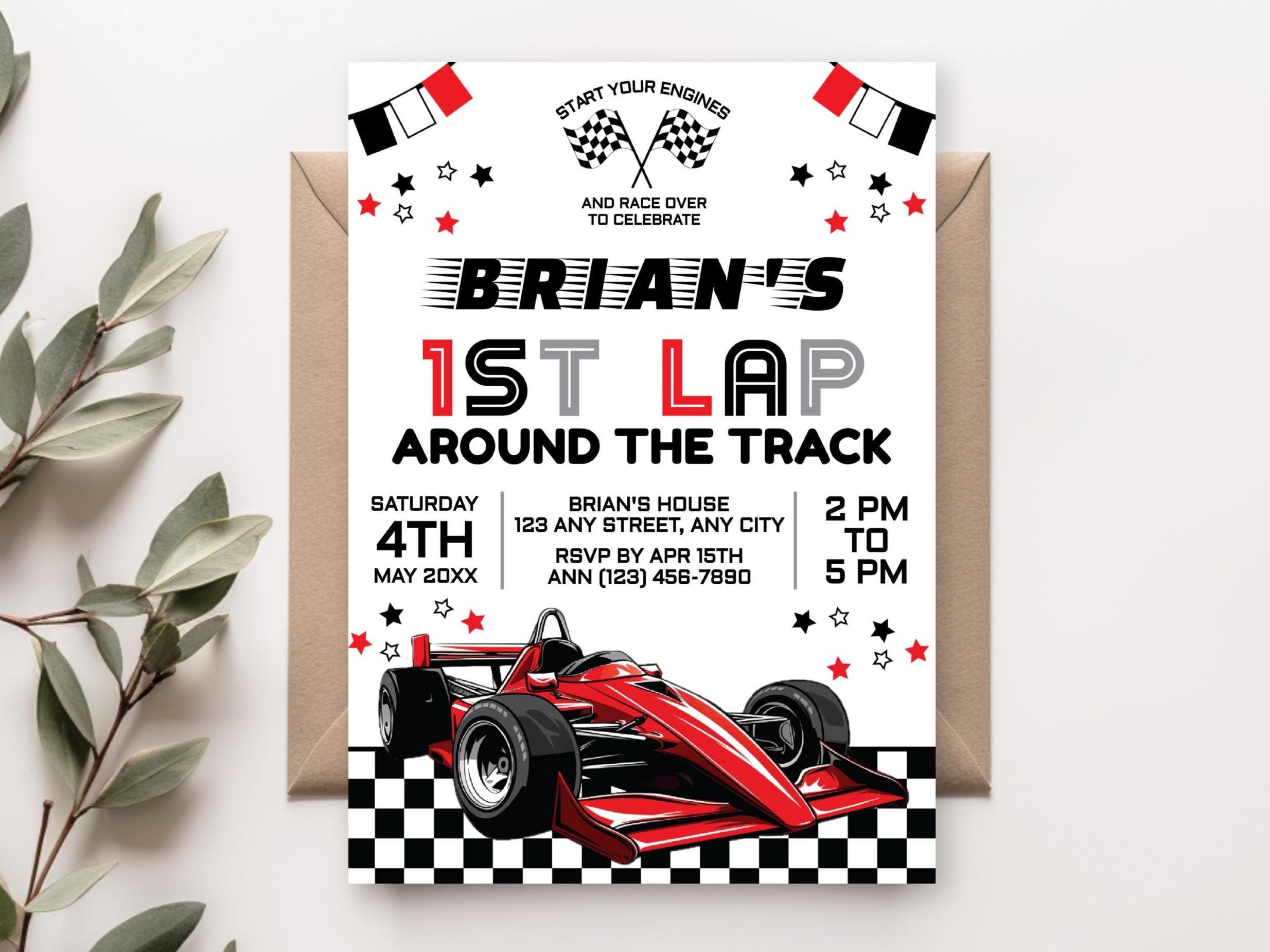 Racecar Birthday Invitation, Editable Printable Racing Invite Digital ...