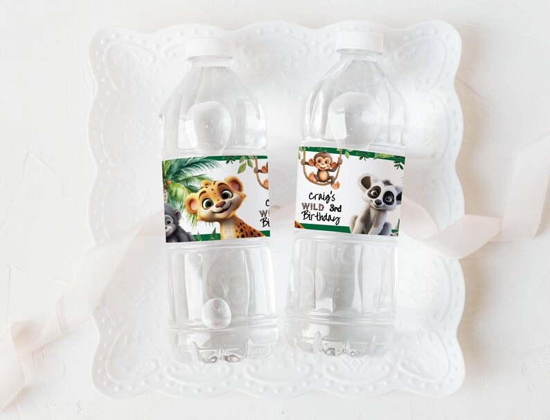 Rainforest Animals Birthday Water Bottle Label, Editable Jungle Animals ...