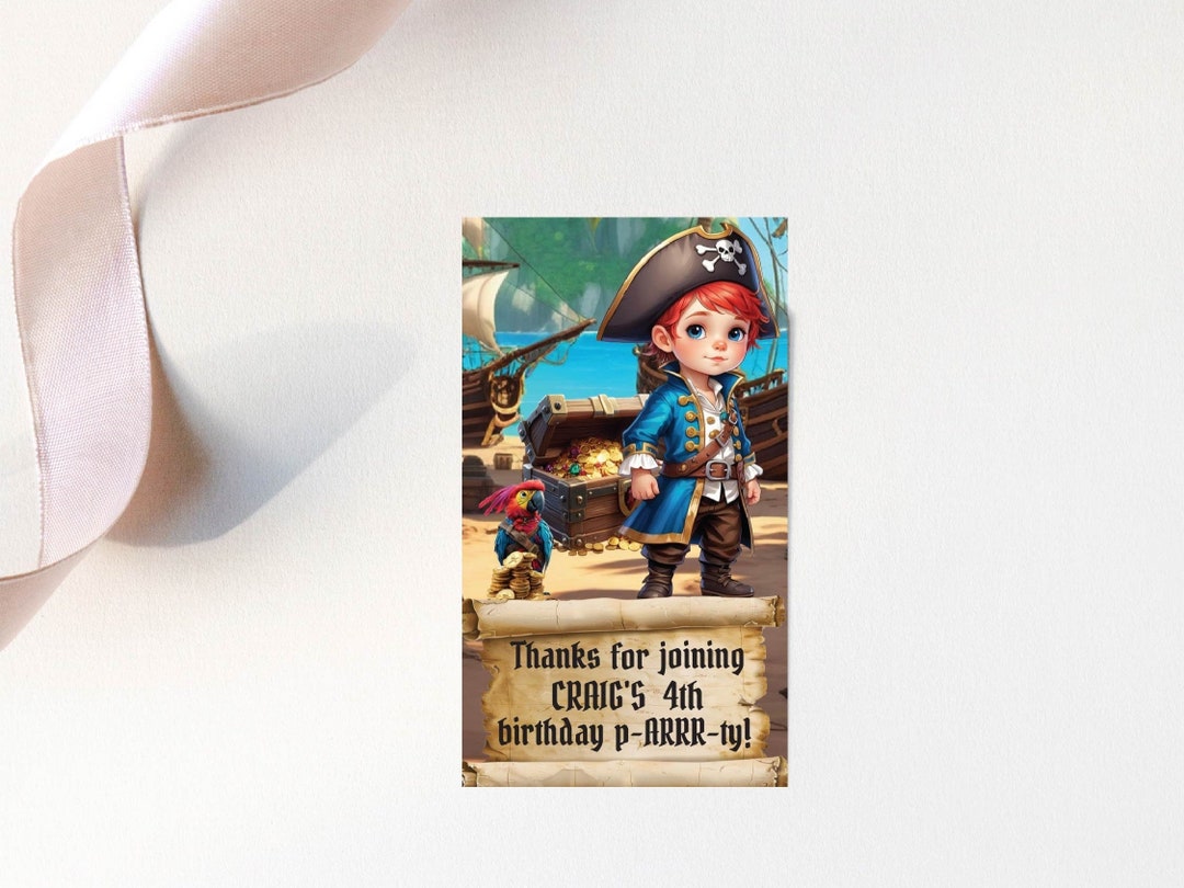 Pirate Favor Tag Editable Printable Boy Template Black Gold Treasure ...