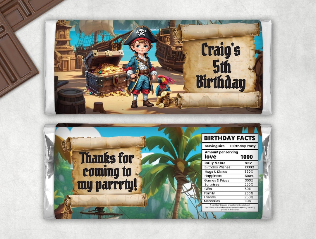 Pirate Chocolate Bar Wrapper Editable Printable Boy Favor Template ...