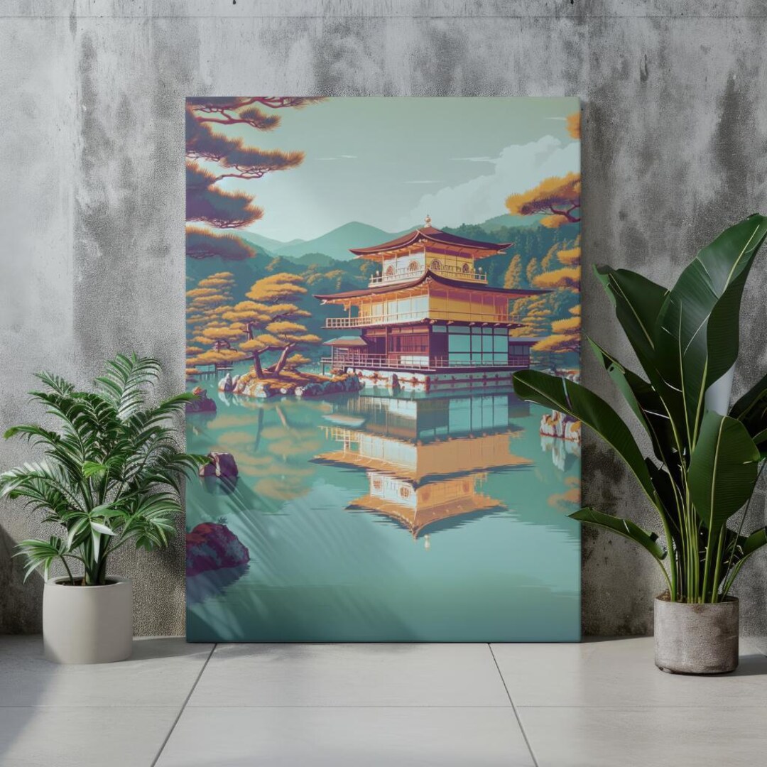 Printable Kinkakuji Temple Anime Style Poster Wall Art Decor Digital ...