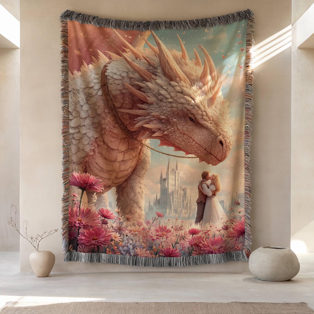 Whimsigoth Dragon Woven Tapestry: Medieval Castle Gothic Throw Blanket ...