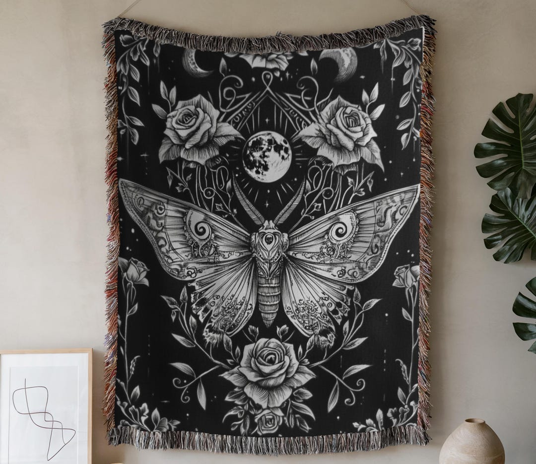 Whimsigoth Moth Woven Cotton Throw Blanket Gothic Whimsical Moth Woven ...