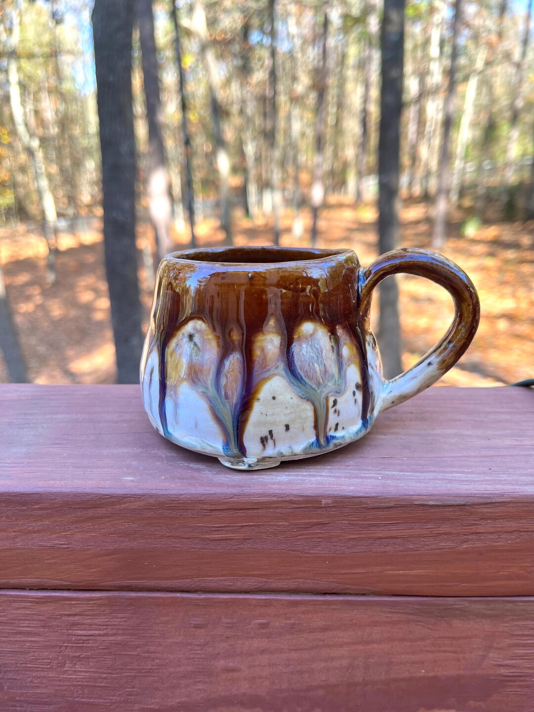 Brown and Cream Drippy Glaze Espresso Cup, Ceramic Handthrown Pottery ...