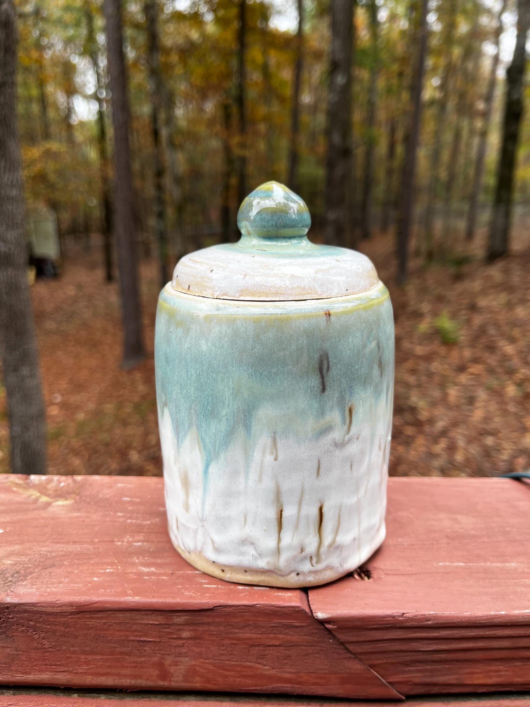 Green Forest Birch Pottery Jar, Ceramic Glazed Jar, Fall, Thanksgiving ...