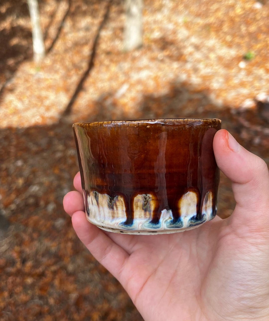 Brown and Cream Drippy Glaze Espresso Cup, Ceramic Handthrown Pottery ...