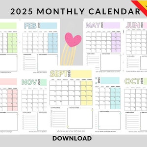 2025 Calendar Printable | Minimal Monthly Planner, A4 Digital Calendar ...