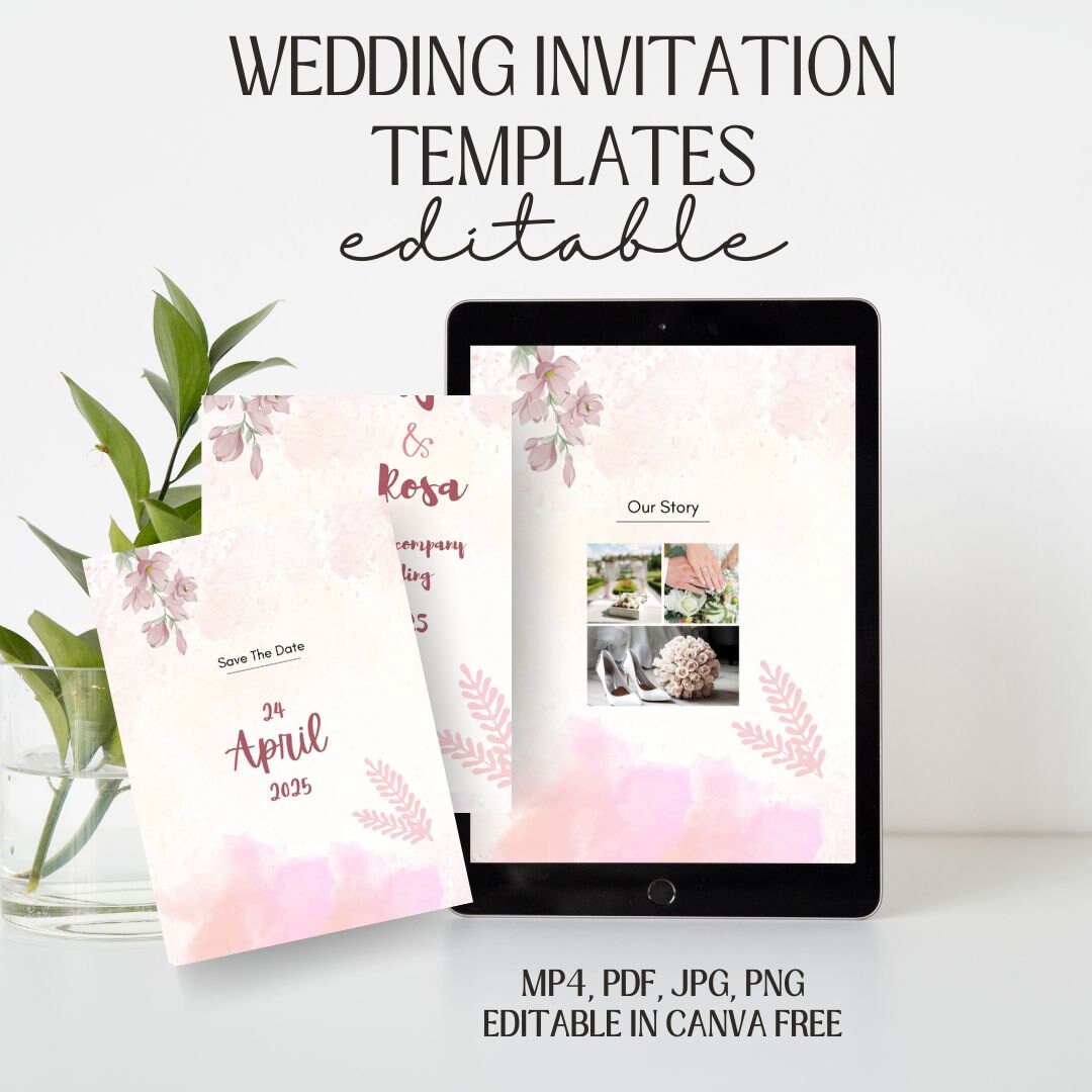 Editable Bloom Flower Wedding Invitation Template | Personalised Save ...