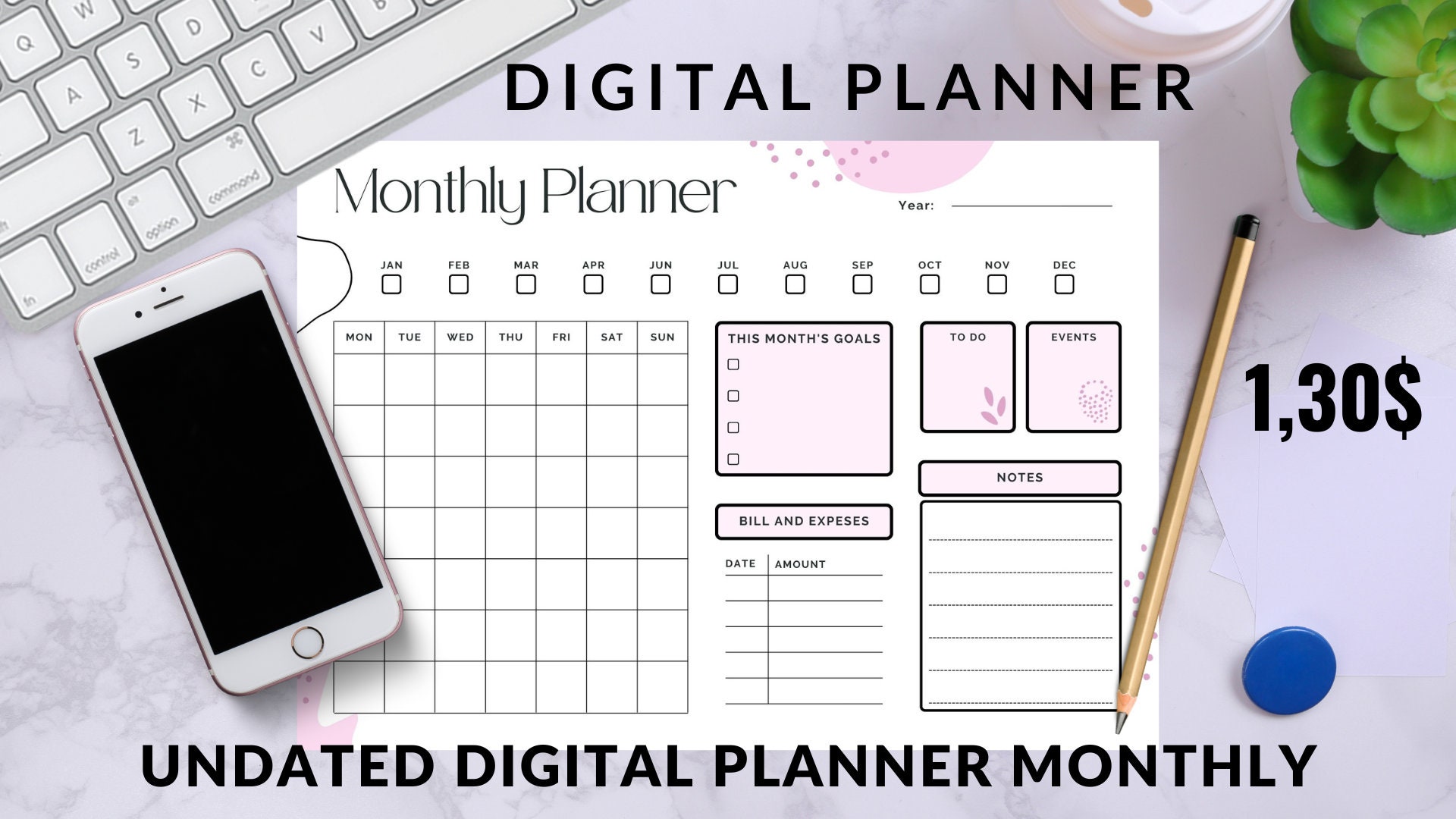 Undated Goodnotes Planner, Monthly Planner, iPad Planner, Digital ...