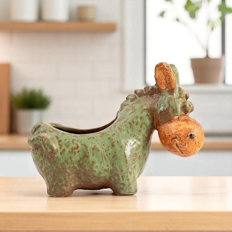 Funny Donkey Ceramic Indoor Planter, Garden Gift, Animal Plant Lover ...