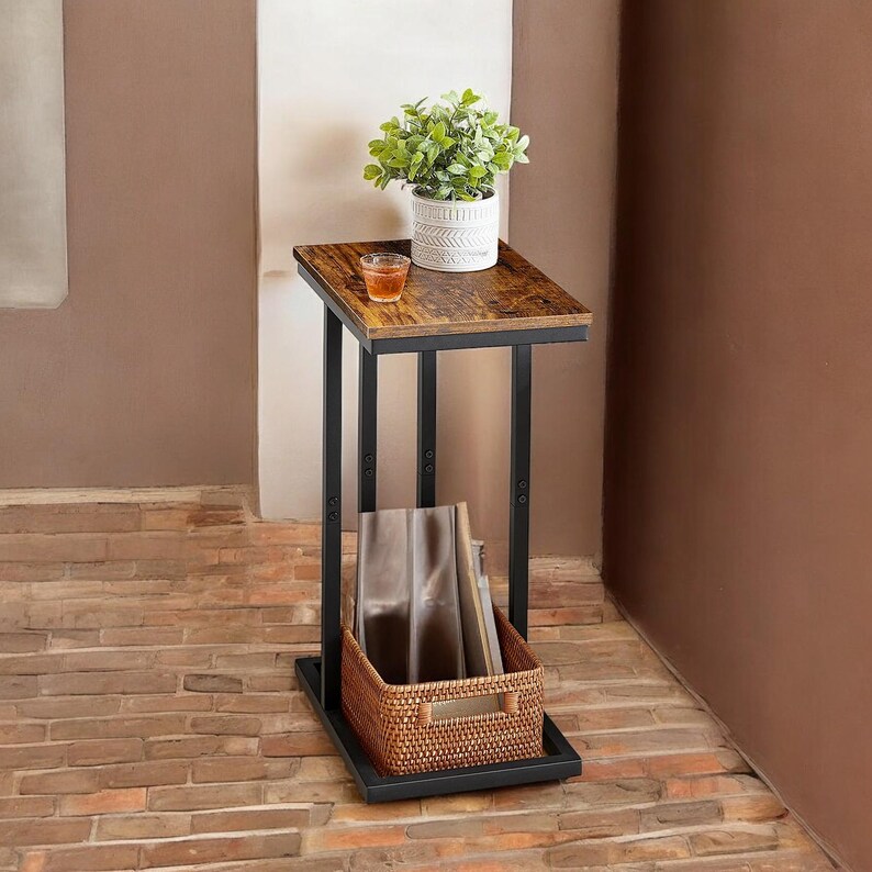 C Shaped Side Table Tall Slim Side Table for Living Room Laptop Table ...