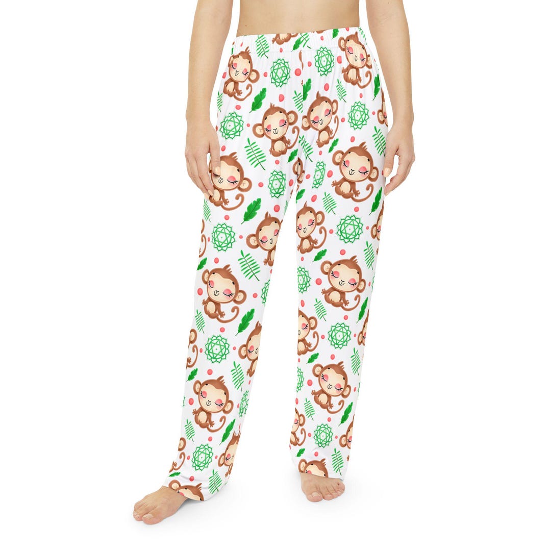 Cute Monkey Print Pajama Pants for Women, Gift Cozy Loungewear, Perfect ...