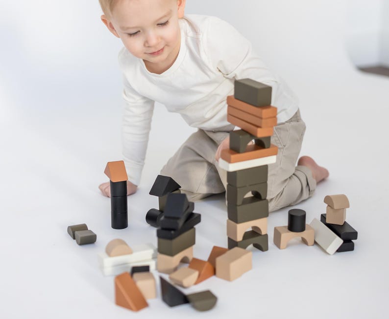 Wooden Building Blocks for Toddlers - Kids Stacking Blocks | 46 Pieces ...