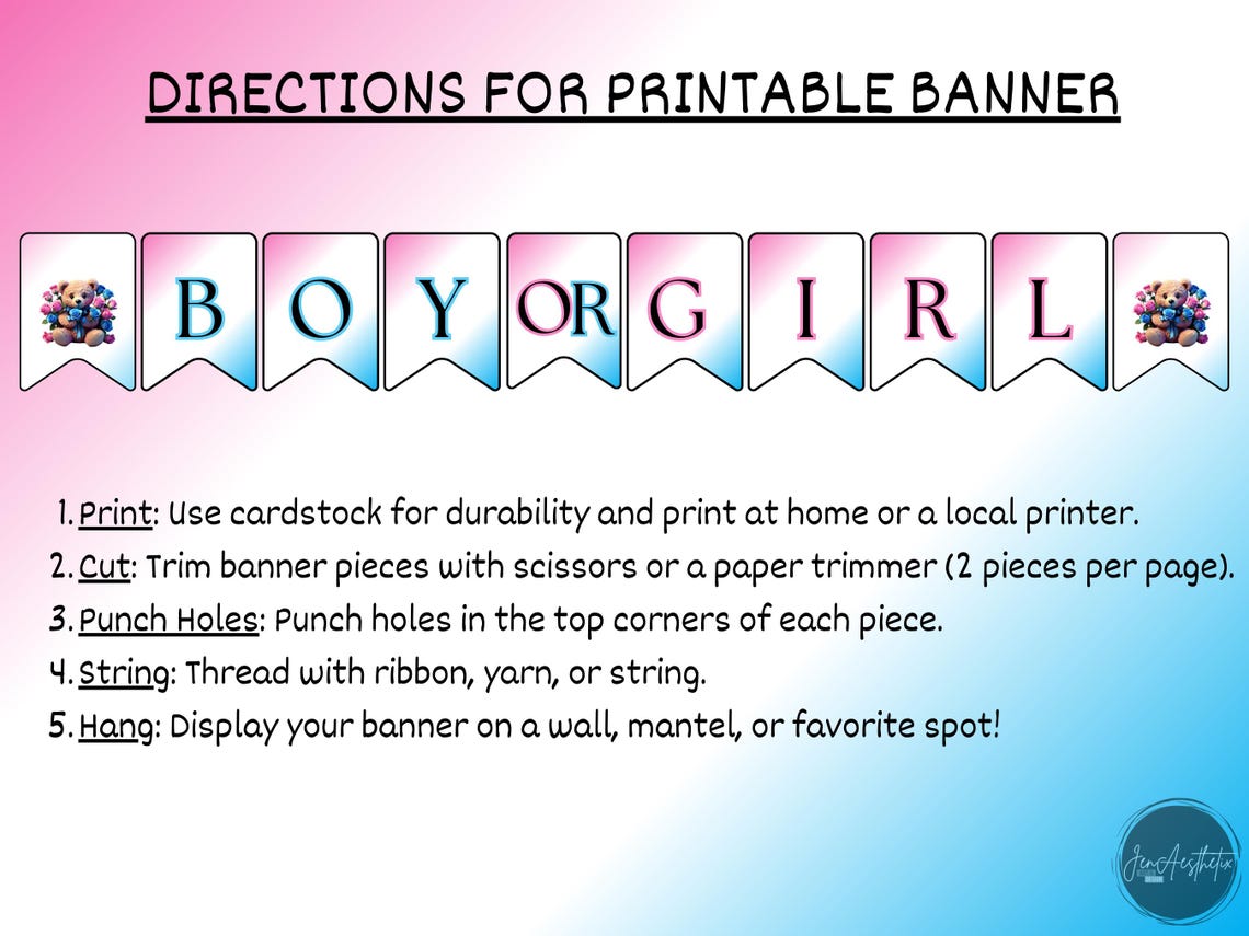 Editable Gender Reveal Banner: Boy or Girl Teddy Bear Bunting (digital ...