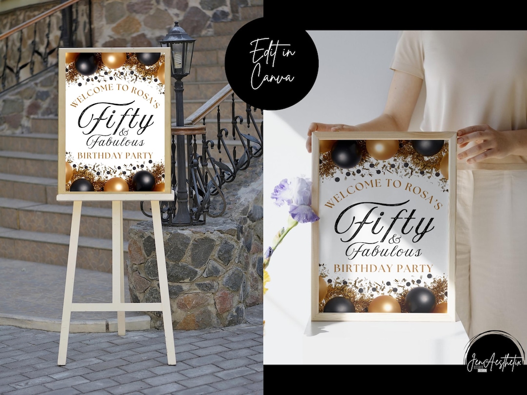 Editable Fifty & Fabulous Birthday Welcome Sign, 50th Birthday Welcome ...