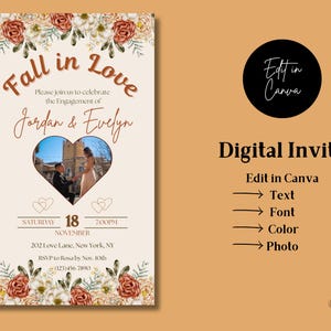 Editable Fall in Love Engagement Invitation With Photo Upload, Elegant ...