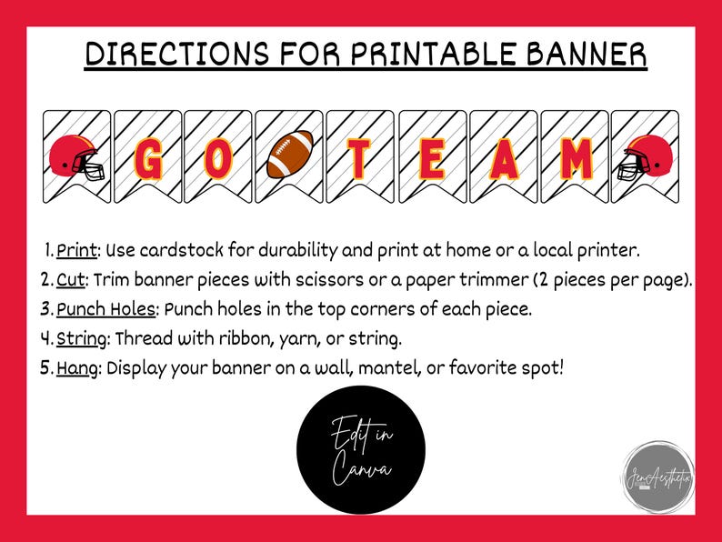 Editable GO TEAM Football Banner: DIY Printable Party Decor (digital ...