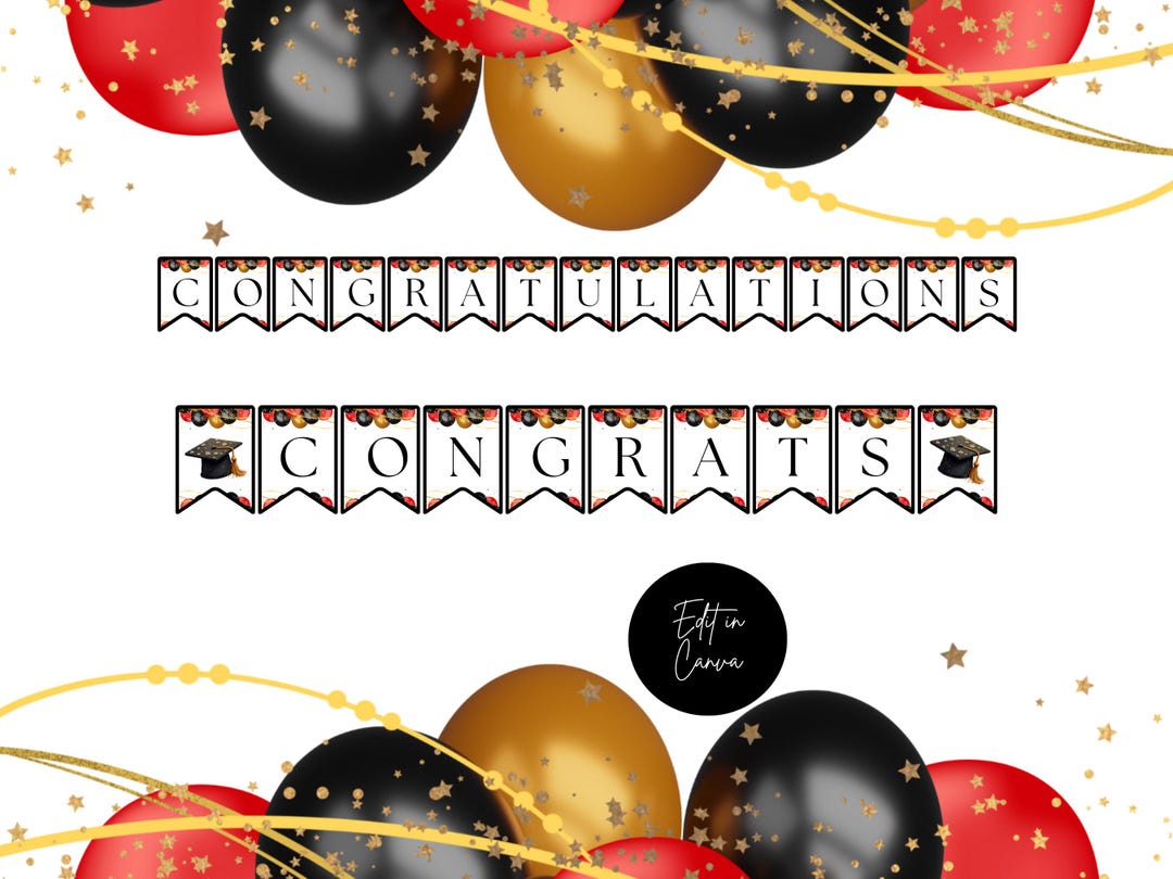 Editable Congratulations Banner: Black, Red, and Gold (digital Download ...