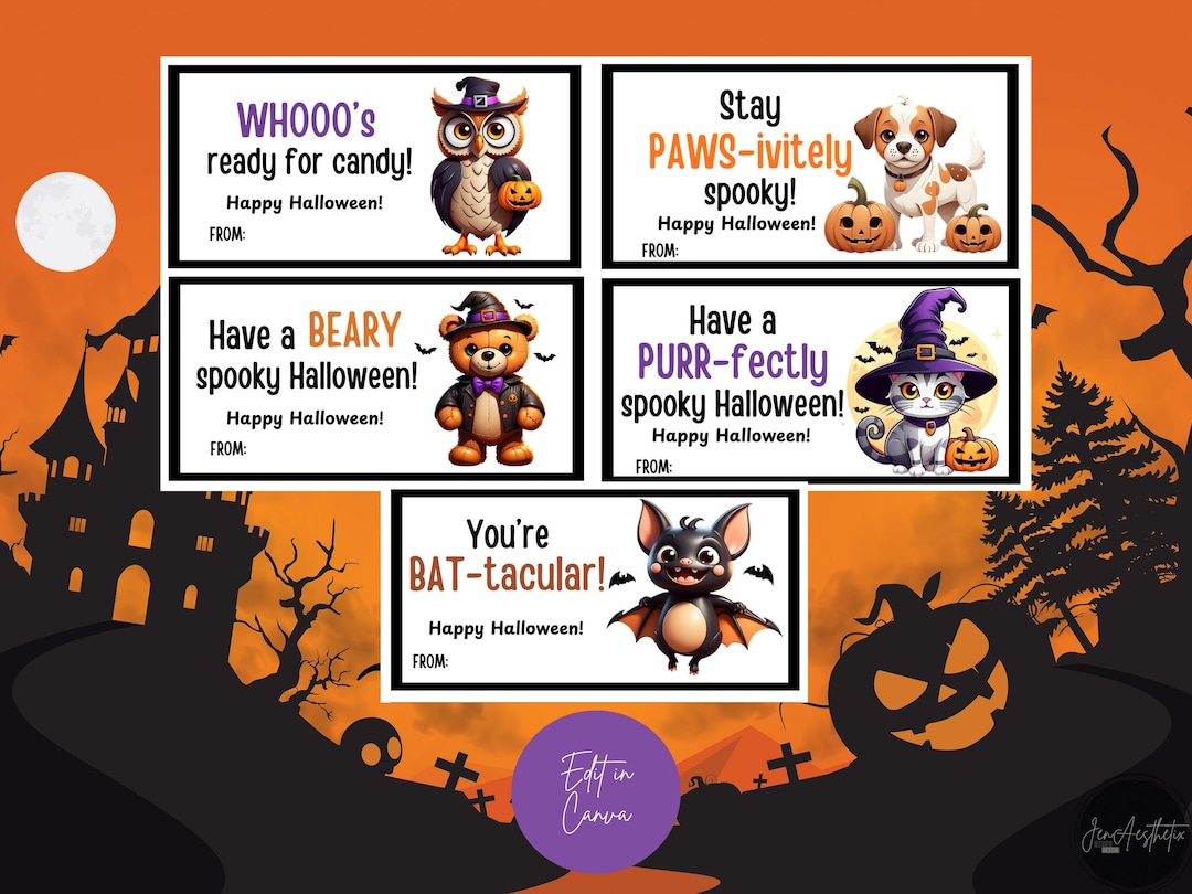 Animal Halloween Cards for Kids | Printable Classroom Cards (instant ...