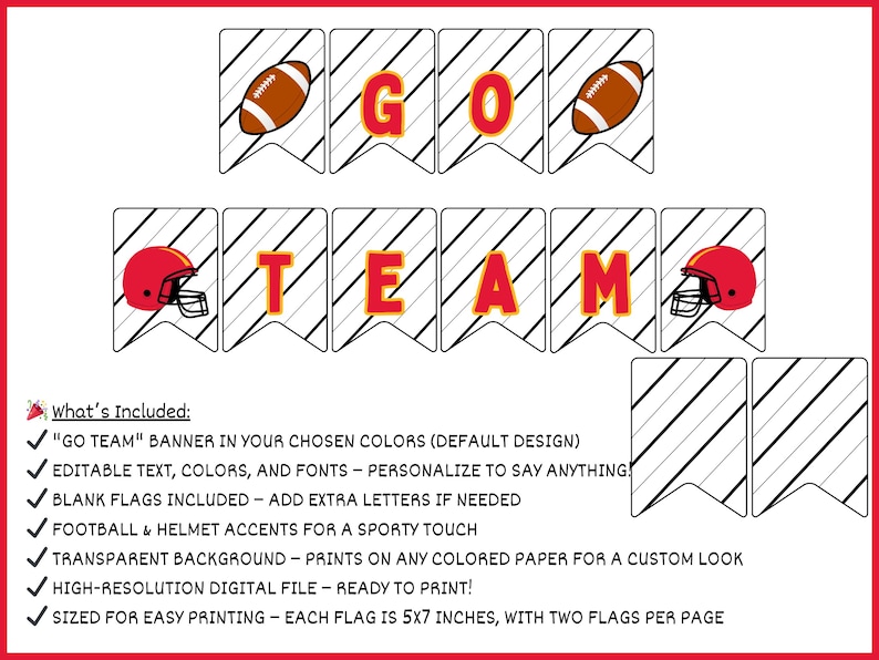 Editable GO TEAM Football Banner: DIY Printable Party Decor (digital ...