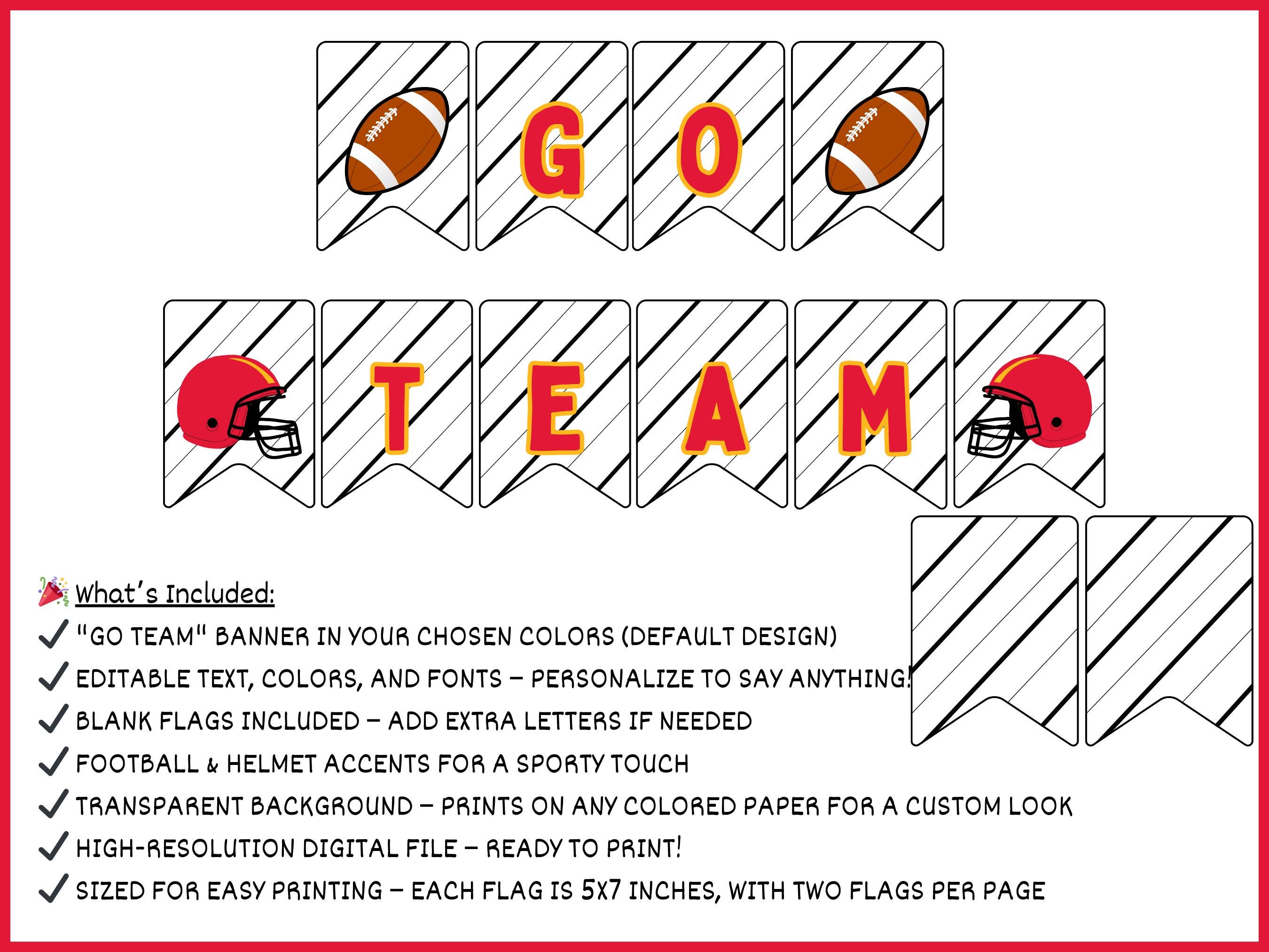 Editable GO TEAM Football Banner: DIY Printable Party Decor (digital ...