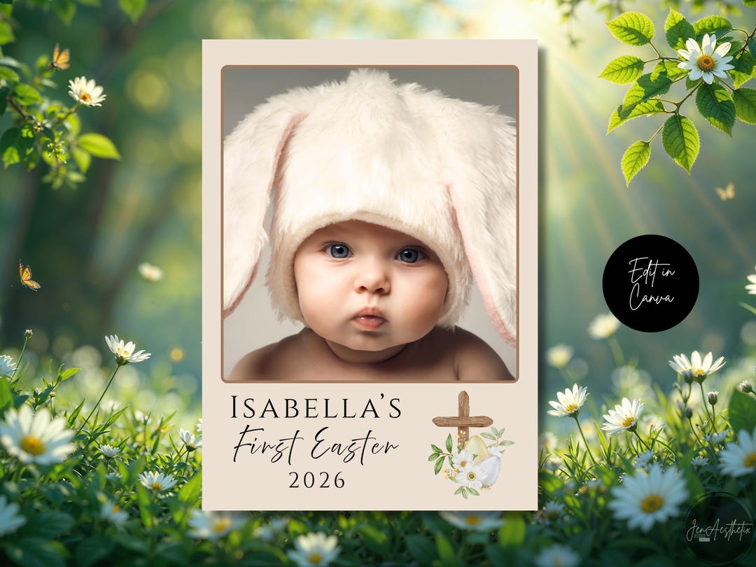 Baby’s First Easter Photo Card, Neutral Template, Baby 1st Easter ...